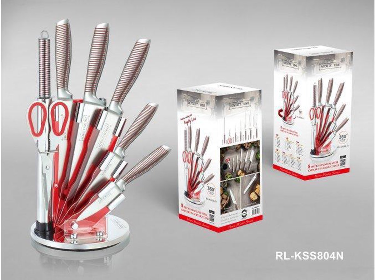 Set van 8 stainless steel messen set met stand RL-KSS700N | bol.com