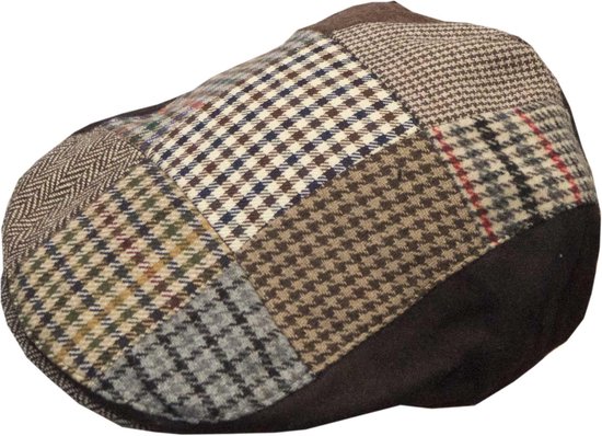 Unisex wool patch flat cap / platte pet - bruin - L | bol