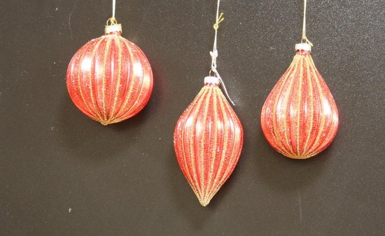 Goodwill Kerstbal Ribbel Rood-Goud Voordeelaanbod assortiment van 3 ...