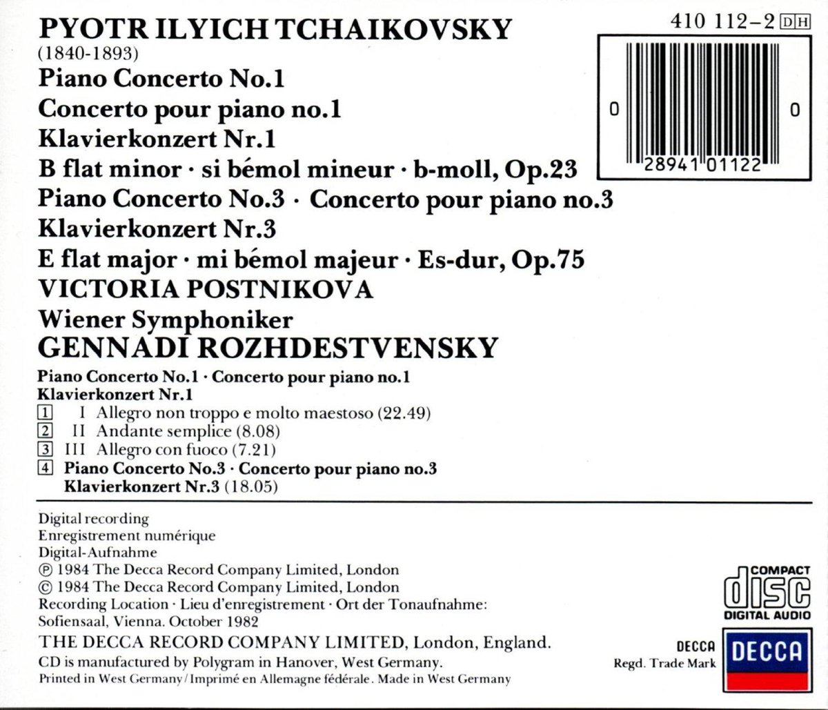 Tchaikovsky: Piano Concertos Nos. 1 & 3, Viktoria Postnikova | CD ...