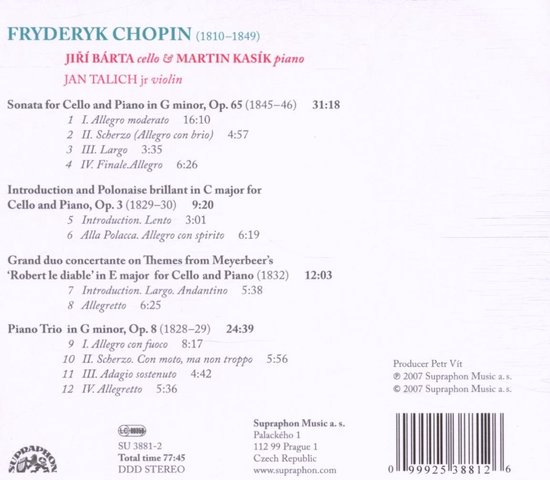 Jiri Bárta, Martin Kasik, Jan Talich - Chopin: Works For Cello ...