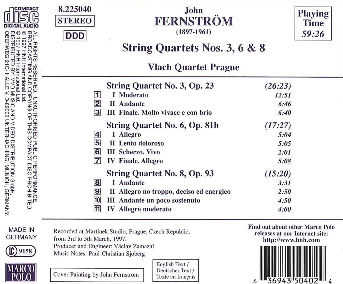 Vlach Quartet Prague - String Quartets Nos. 3, 6 & 8 (CD), John Fernstrom | Muziek | bol
