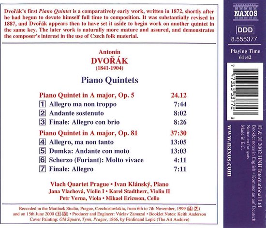 Ivan Klánsky, Vlach Quartet Prague - Dvorák: String Quintets Opp. 5 & 81 (CD), Vlach... | bol.com