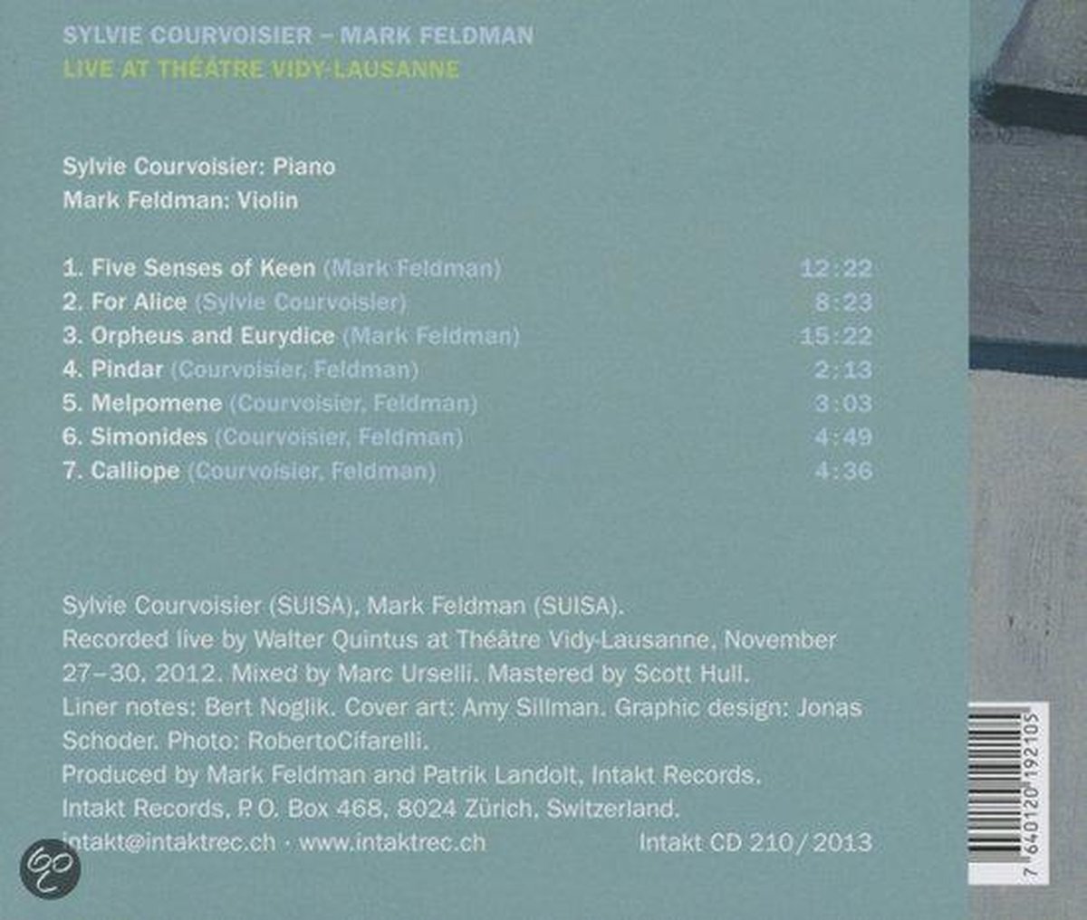 Sylvie Courvoisier & Mark Feldman - Live At Théâtre Vidy-Lausanne (CD), Mark Feldman |... | bol.com