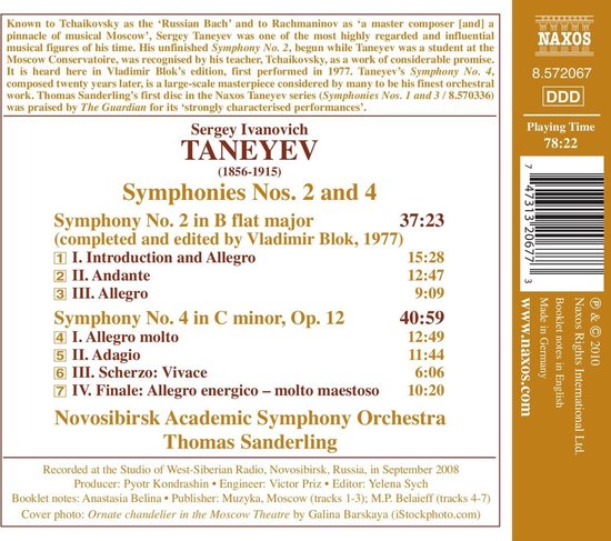 Novosibirsk Academic Symphony Orche - Taneyev: Symphony No.2 & 4 (CD ...