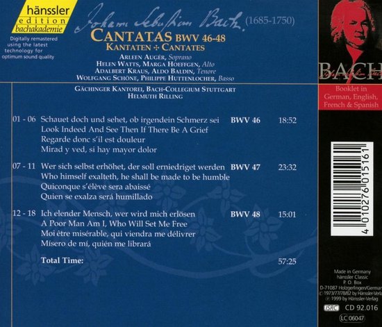 Bach-Ensemble, Helmuth Rilling - J.S. Bach: Cantatas Bwv 46-48 (CD ...