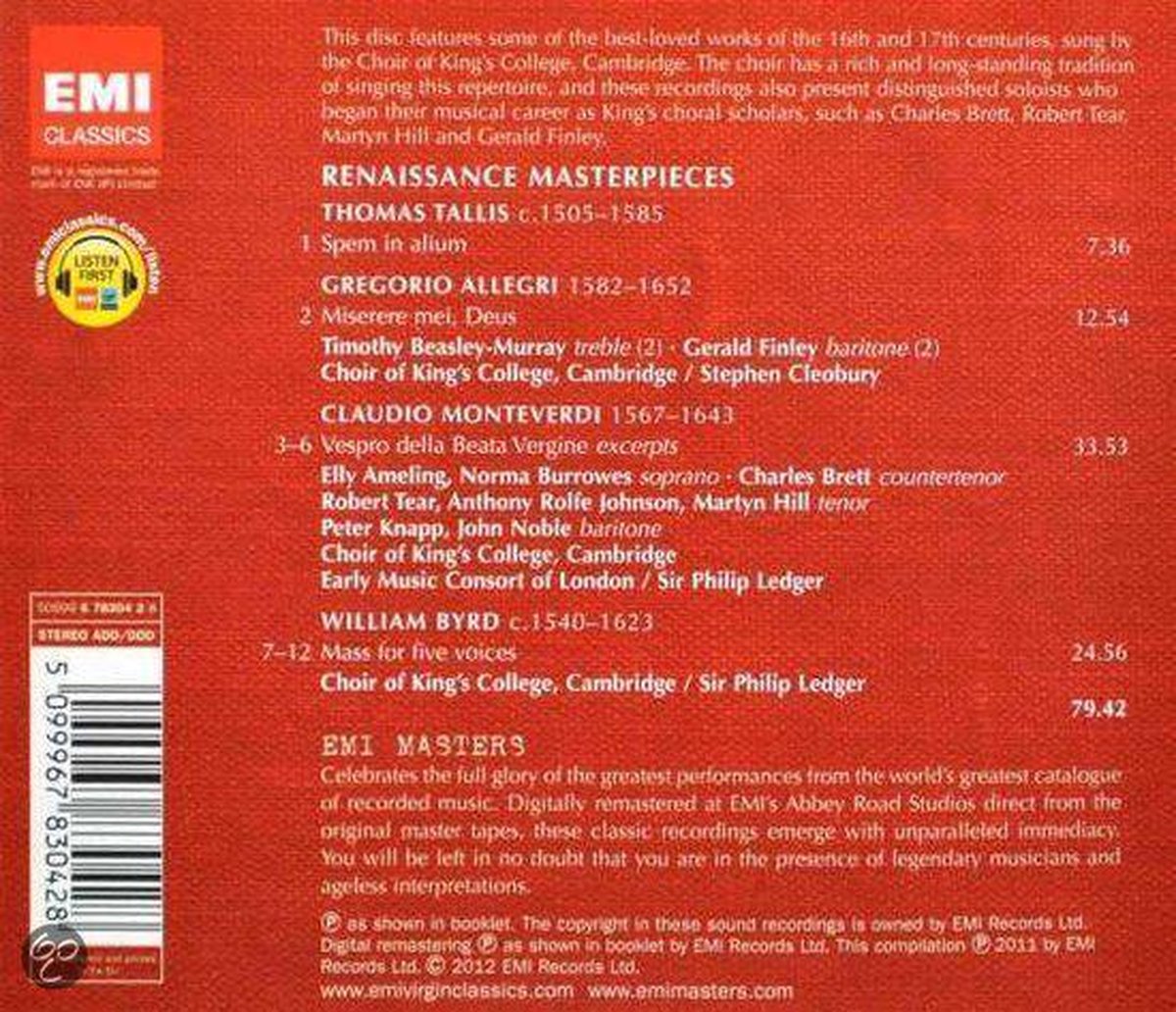 Renaissance Masterpieces, King's College Choir of Cambridge | CD (album ...