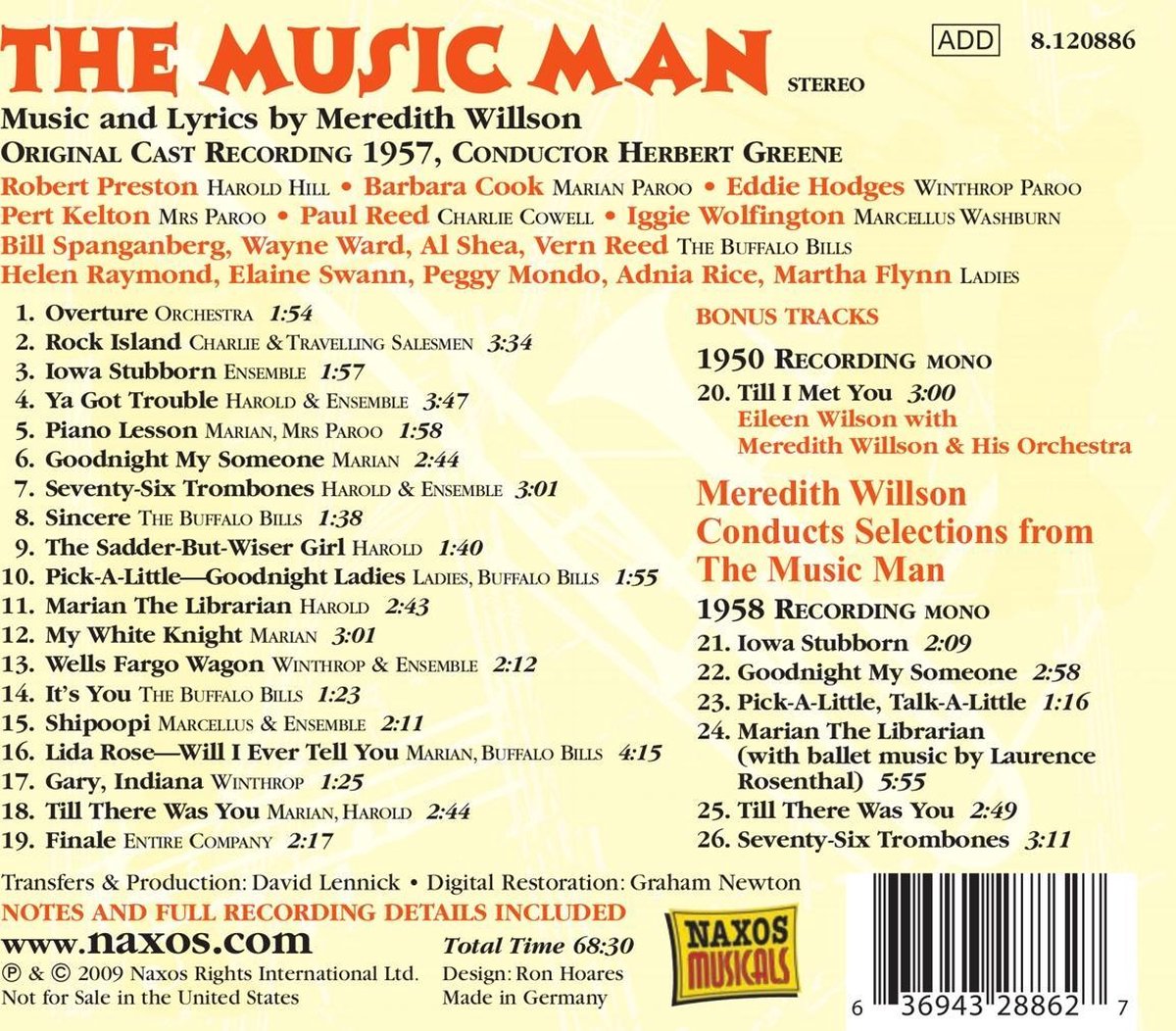 Original Broadway Cast 1657 - The Music Man (CD), Original Broadway ...