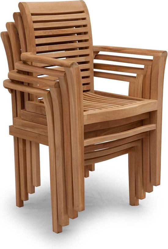Teakea - Stapelbare Teak Houten Tuinstoel Stacker | Set van Vier stuks ...