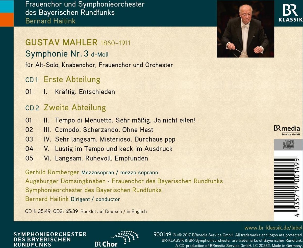 Bernard Haitink Bernard Haitink Romb - Gustav Mahler: Symphonie No. 3, O.S Des... | bol.com