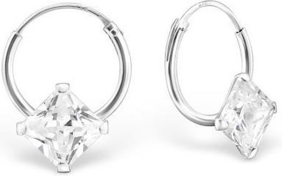 925 sterling zilveren oorringen met vierkante transparante zirkonia | bol.com
