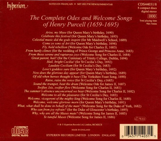 Purcell: The Complete Odes and Welcome Songs / Robert King, Henry ...