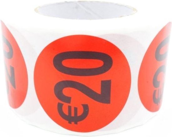 Prijsstickers op rol 20 euro 2cm - 500 stuks | bol.com