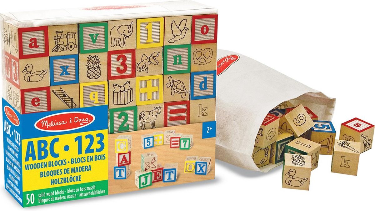Melissa & Doug Houten Blokkendoos ABC/123 leren | bol.com