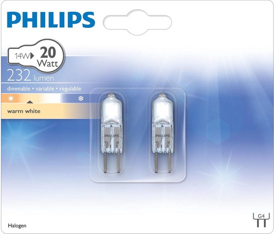 Philips Halogen Capsule 14 W (20 W), G4, blanc chaud | bol