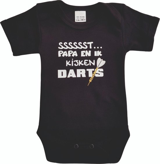 Zwarte romper met "Sssssst... Papa en ik kijken darts" - maat 80 | bol.com