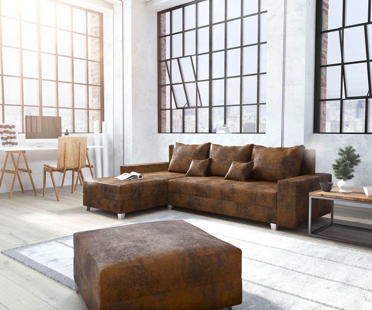 Bank Panama bruin longchair variabele met hocker hoekbank modulair ...