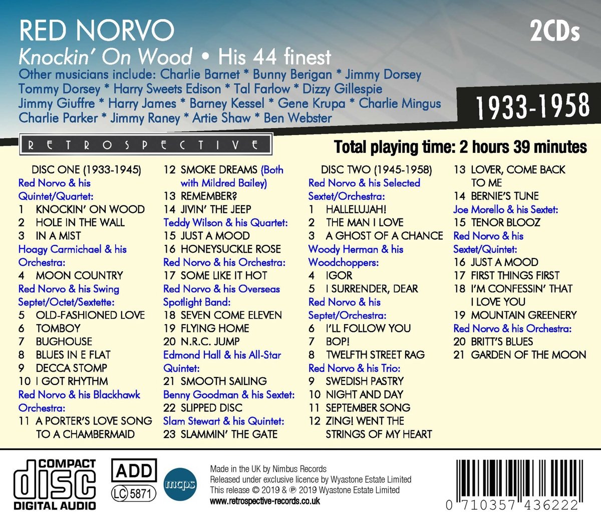 Red Norvo - Knockin' On Wood (2 CD), Red Norvo | Muziek | bol