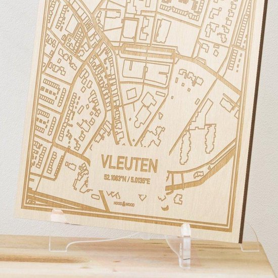 Kaart Vleuten - Gegraveerde stadskaart Hood&Wood - Hout, A4 | bol.com