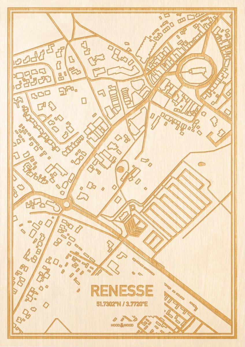 Kaart Renesse - Gegraveerde stadskaart Hood&Wood - Hout, A4 | bol.com