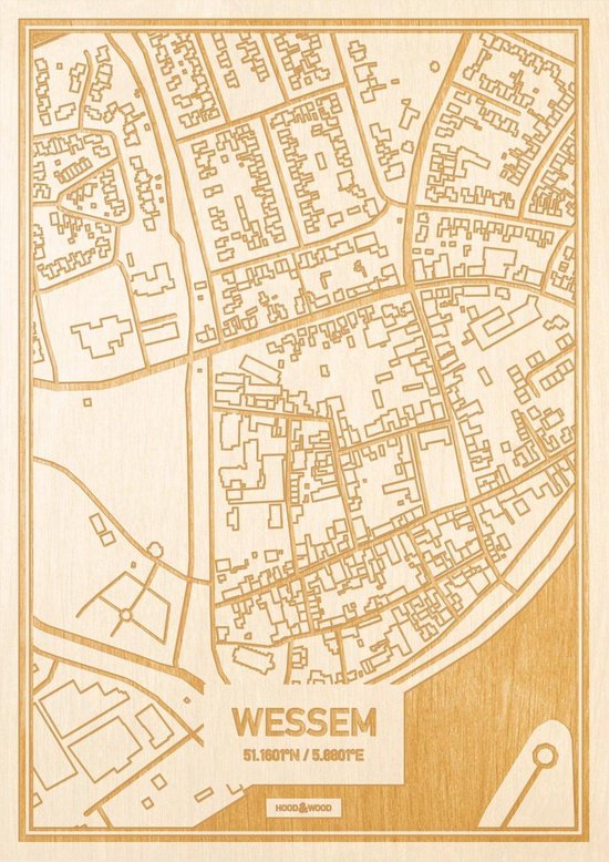 Kaart Wessem - Gegraveerde stadskaart Hood&Wood - Hout, A4 | bol.com