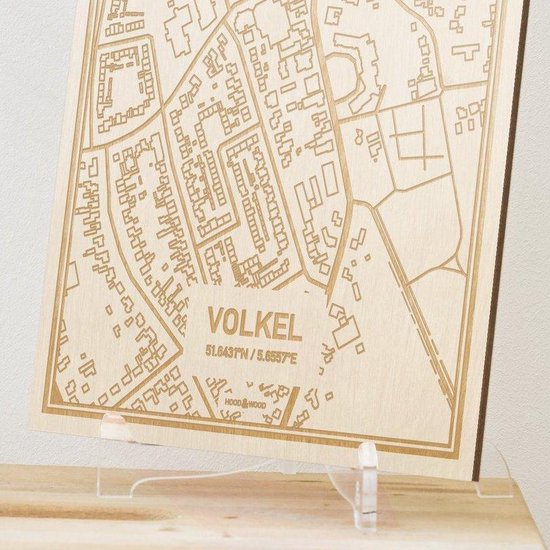 Kaart Volkel - Gegraveerde stadskaart Hood&Wood - Hout, A4 | bol.com