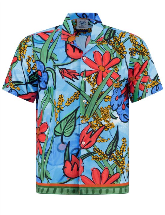 overhemd A Fish Named Fred blauw artistieke print wide collar | bol