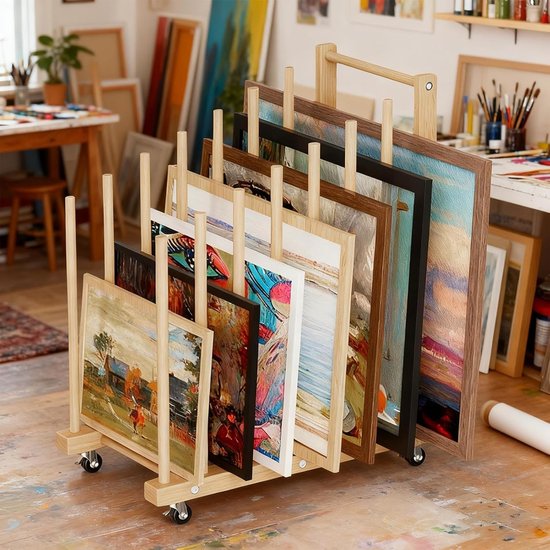 Canvas Opbergrek - Kunst Hout Houder - Kunst Opslag - Met Wielen - 50 ...