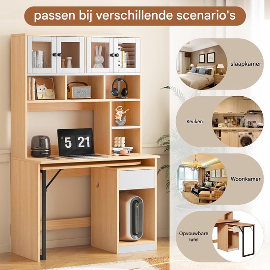 Bureau Met Opbergkast - Computertafel Met Draaibaar Bureau En ...