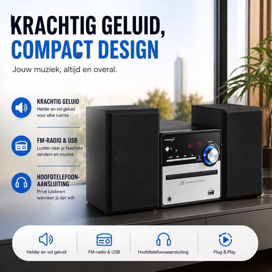 Retro Mini Hifi-set – CD/CD-R/CD-RW/MP3 – FM-radio – USB – LED-display ...