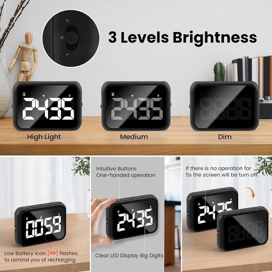 USB Oplaadbare Digitale Timer - Groot Display - Verstelbaar Alarm ...