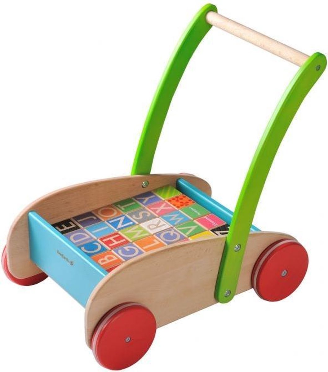 Everearth Loopwagen Hout Blokken Multicolor 43 Cm | Games | bol.com