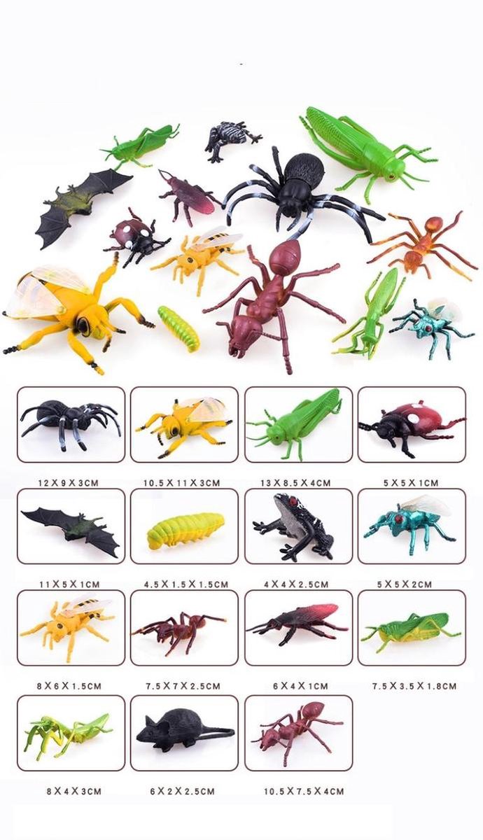 Set van 15 soorten insecten, spinnen en vleermuizen. Goede kerstcadeau ...