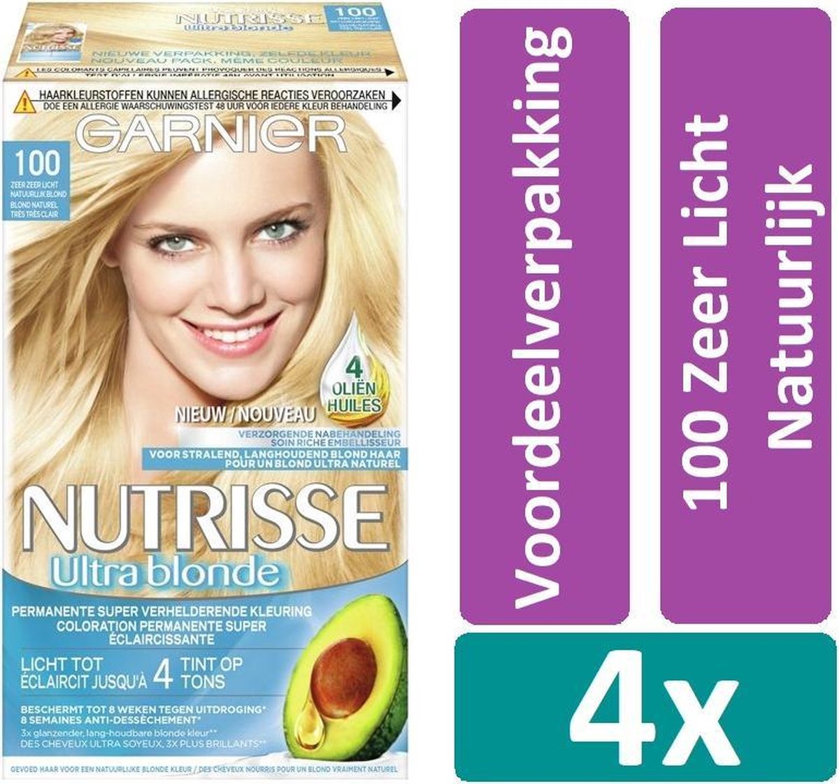 Garnier Nutrisse Ultra Blond 100 Zeer Licht Natuurlijk 4 stuks ...