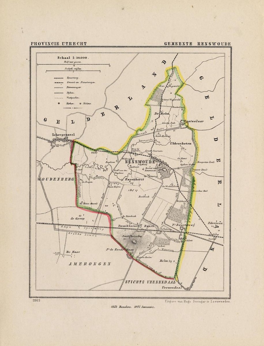 Historische kaart, plattegrond van gemeente Renswoude in Utrecht uit ...