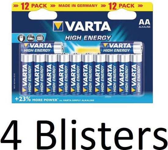 48 Stuks (4 Blisters a 12 st) Varta AA Alkaline Batterijen - 1.5 V High Energy | bol.com