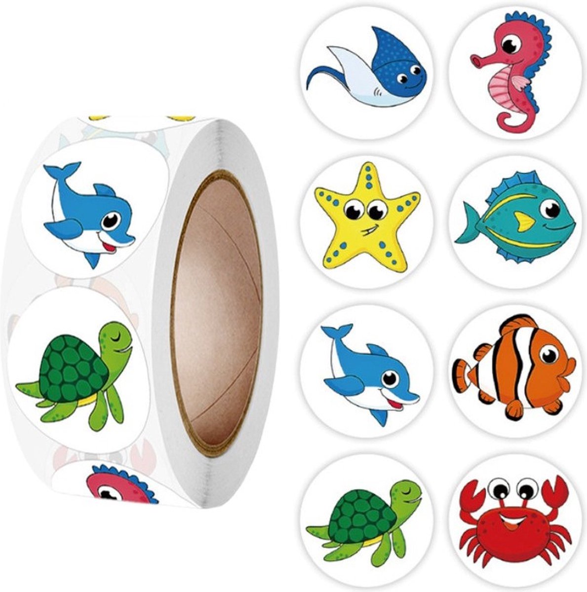 Fako Bijoux® - 500 Stickers Op Rol - 2.5cm - Vissen & Zeedieren - Beloningsstickers -... | bol.com