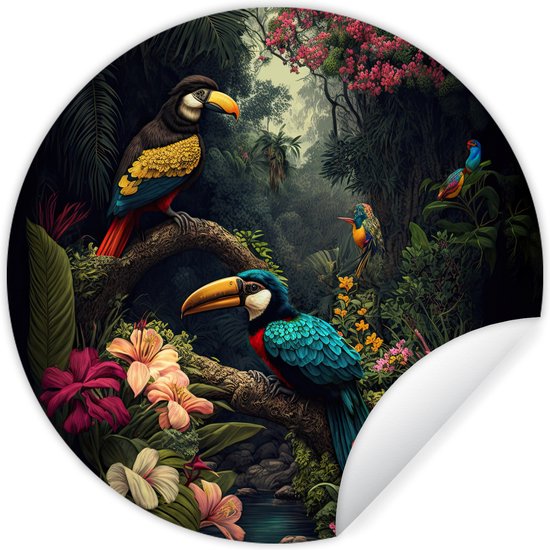 WallCircle - Muurstickers - Behangcirkel - Bloemen - Vogel - Jungle - Planten -... | bol