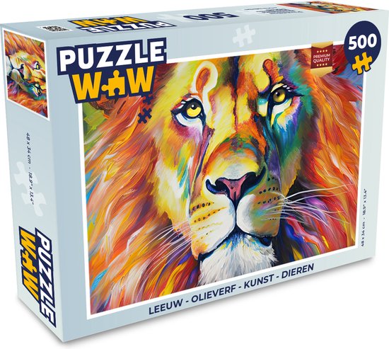 Puzzel Leeuw - Olieverf - Kunst - Dieren - Legpuzzel - Puzzel 500 ...