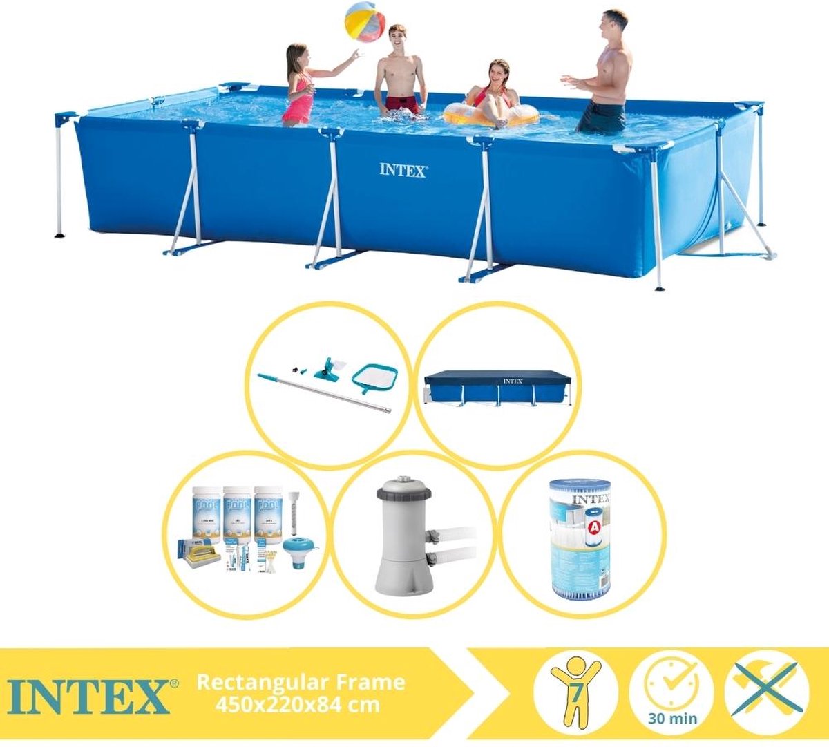 Intex Rectangular Frame Swimming Pool - Piscine hors-sol - 450x220x84 ...