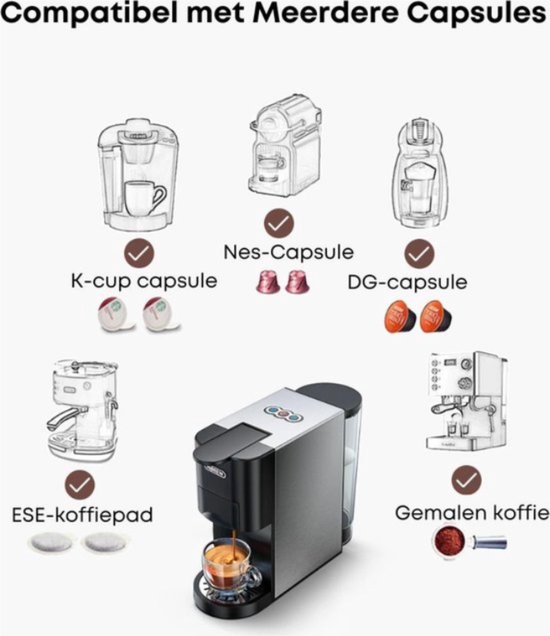 HiBrew Koffiezetapparaat | 4-in-1 Compatibel ontwerp | Koffiemachine ...