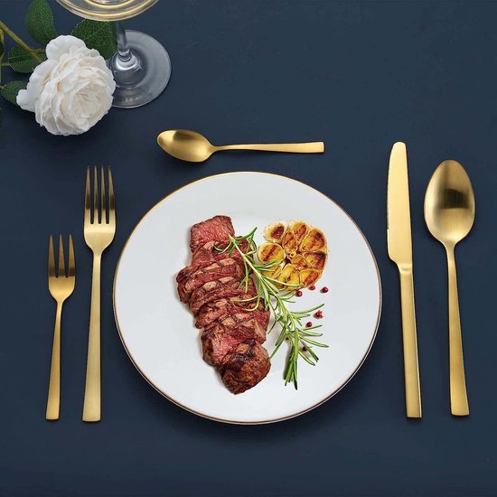 Bestek voor 6 personen, 30-delige roestvrij stalen bestekset, mat goud ...