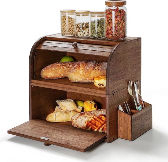 Brooddoos Houten Bamboe Grote Retro Eco Brooddoos Roldeksel Dubbele ...