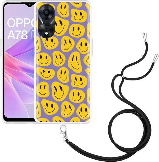 Cazy Hoesje met koord geschikt voor Oppo A78 5G Smileys | bol