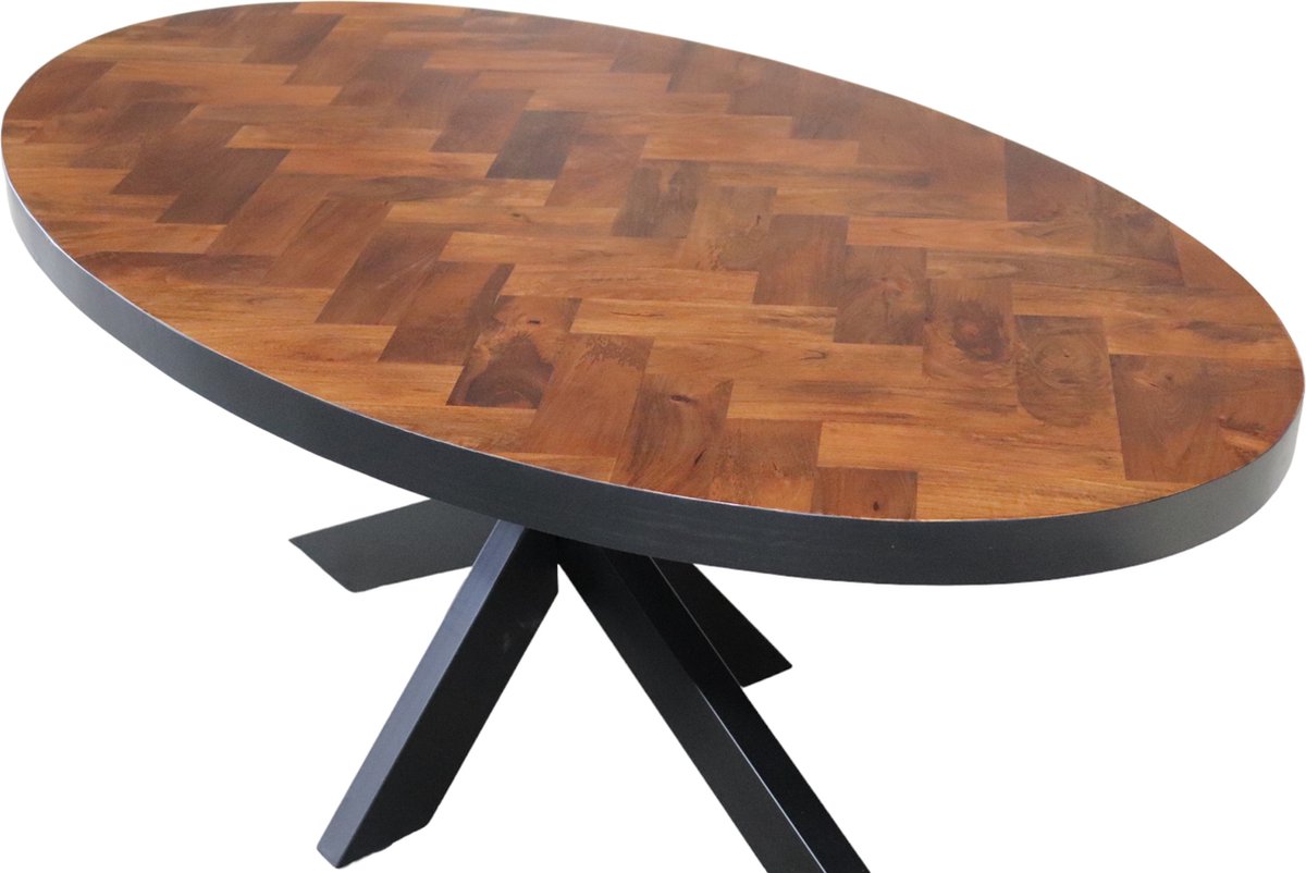 Table à manger ovale en bois de manguier à chevrons 200x100cm Liv table industrielle... | bol
