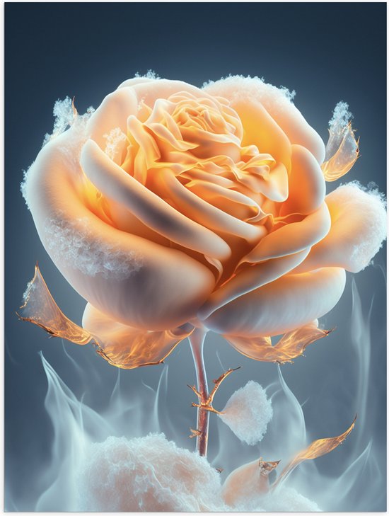 Poster (Mat) - Oranje Roos met Mist - 60x80 cm Foto op Posterpapier met ...