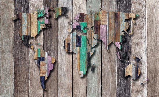 World Map Wood Planks Photo Wallcovering | bol