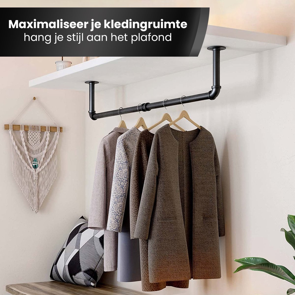 Living Nine Kledingrek - 108 CM - Zwart - Staal - Kledingstang ...
