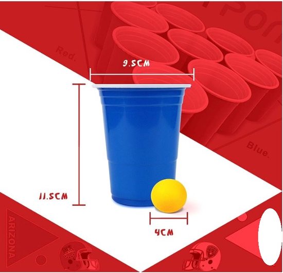 Beerpong Set - 100 Bekers en 10 Ballen - Rode en Blauwe Cups | bol.com