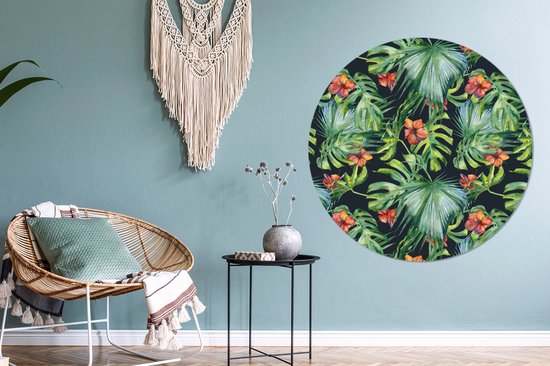 WallCircle - Muurstickers - Behangcirkel - Monstera - Jungle - Bladeren - 120x120 cm -... | bol.com